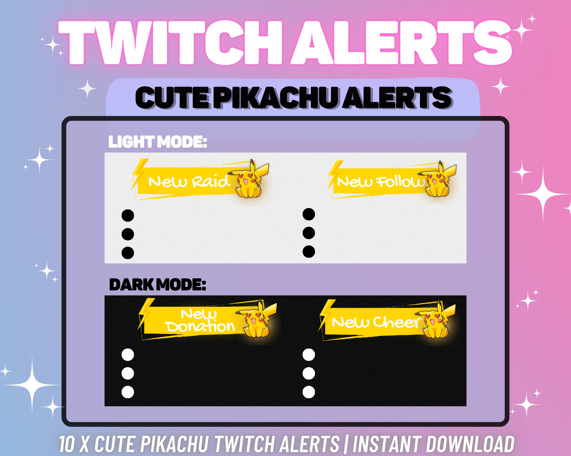 10 X Cute Pikachu Twitch Alerts | Streaming Alerts | Twitch | Kick ...