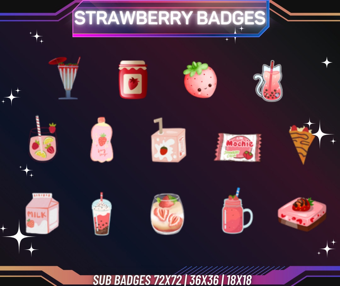14 X Strawberry Theme Twitch Sub Badges Twitch Tier Badges Neon Sub ...
