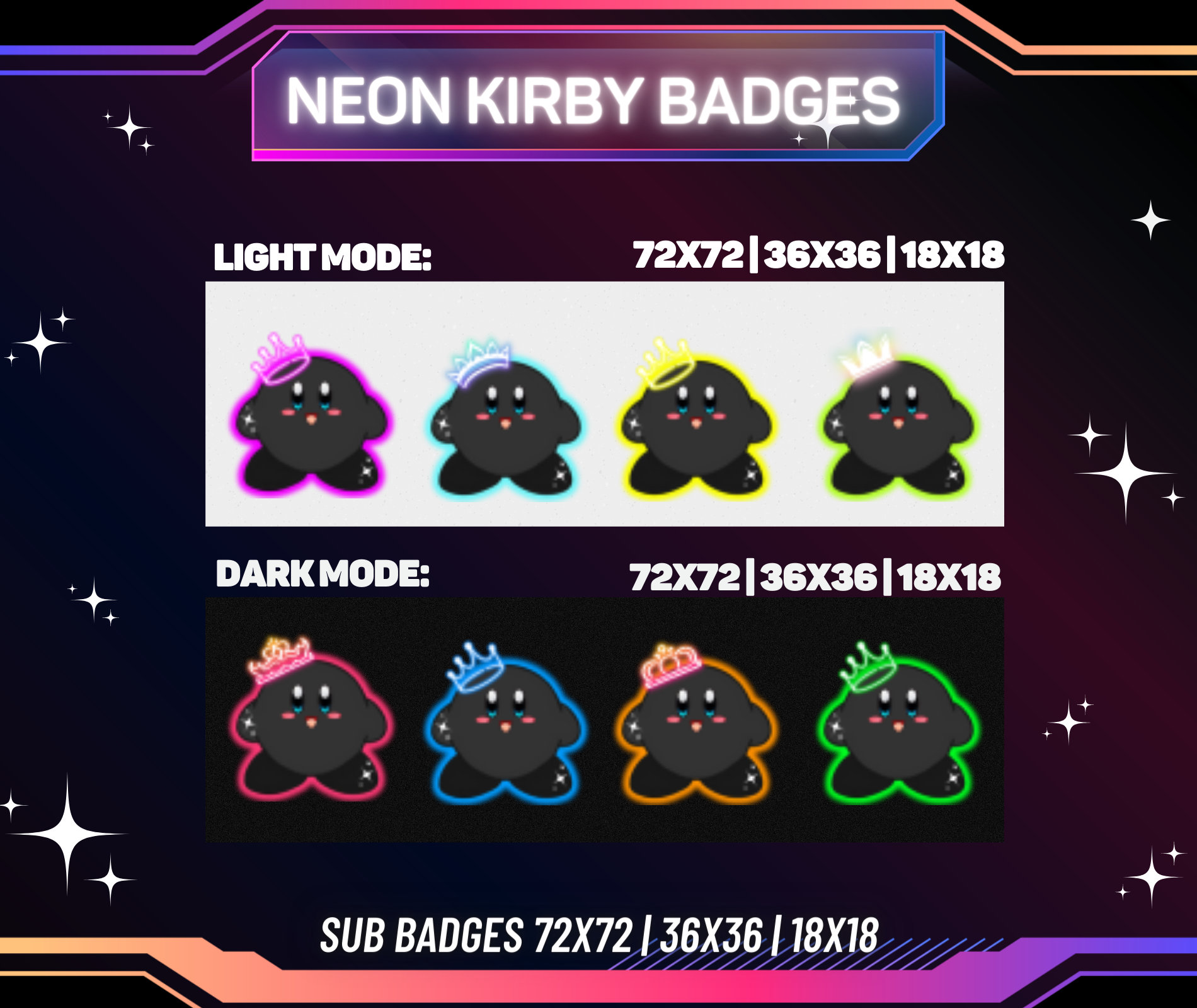 10 X Neon Kirby Sub Badges Twitch Sub Badges Set Twitch Tier Badges ...