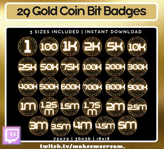 COMPLETE SET 29 X Gold Coin Twitch Bit Tier Badges Cute - Etsy