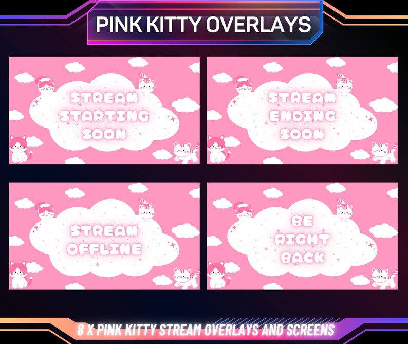 Pink Kitty Twitch Overlays | Static Twitch Overlays | Twitch Overlays ...