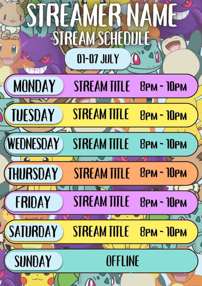 STREAM SCHEDULE Template Pokemon Social Media Stream Schedule Streaming ...