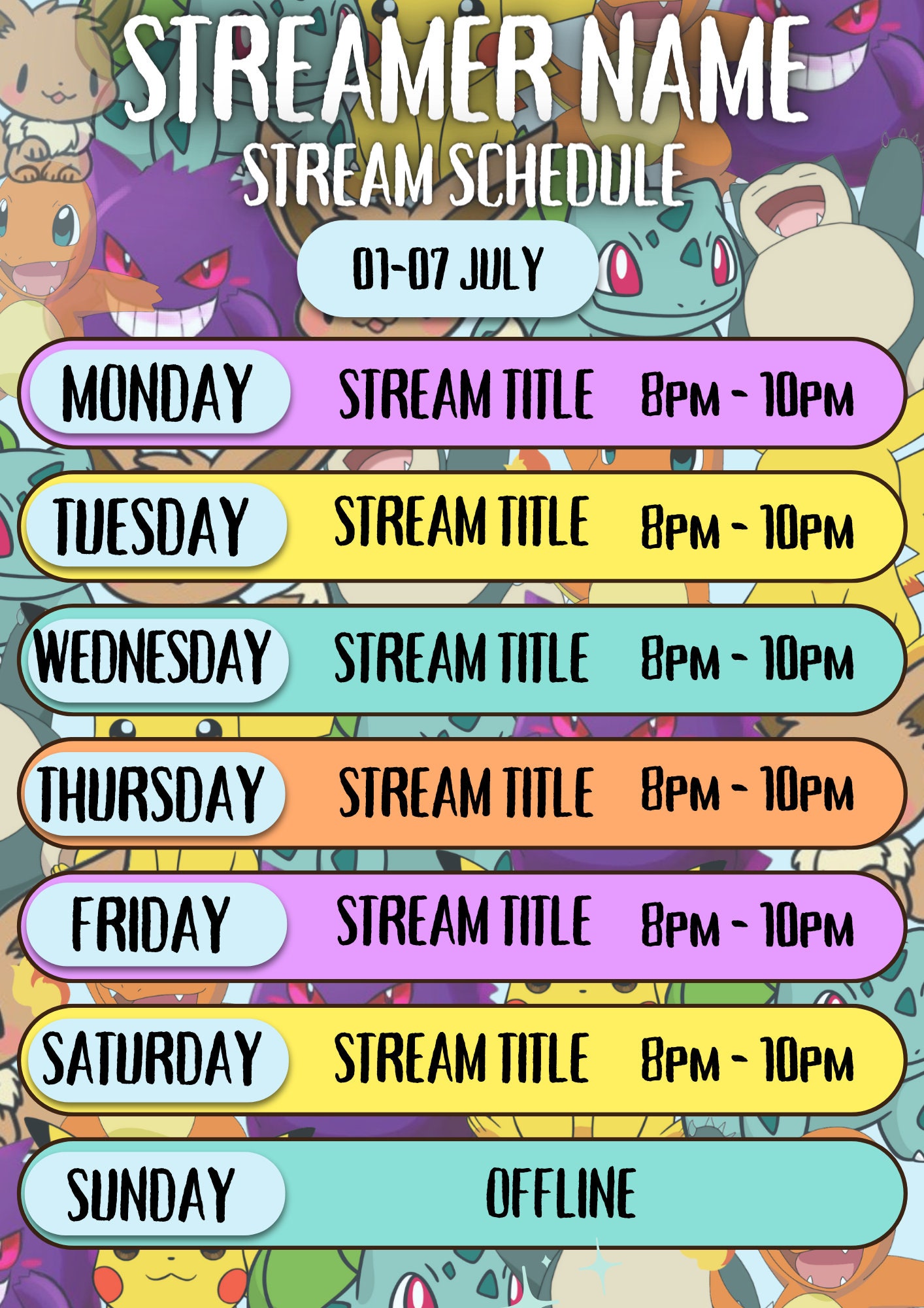 STREAM SCHEDULE Template Pokemon Social Media Stream Schedule Streaming ...