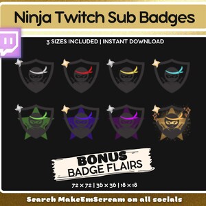 Cute Ninja Twitch Sub Badges| Bonus Badge Flairs | Ninja Sub Badges ...