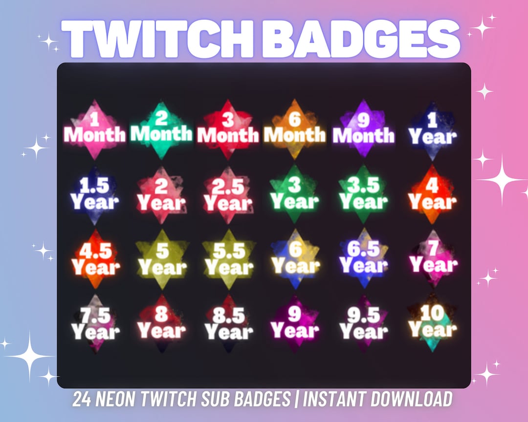 COMPLETE SET! 24 X Neon Sub Badges | Complete Twitch Sub Badges Set ...