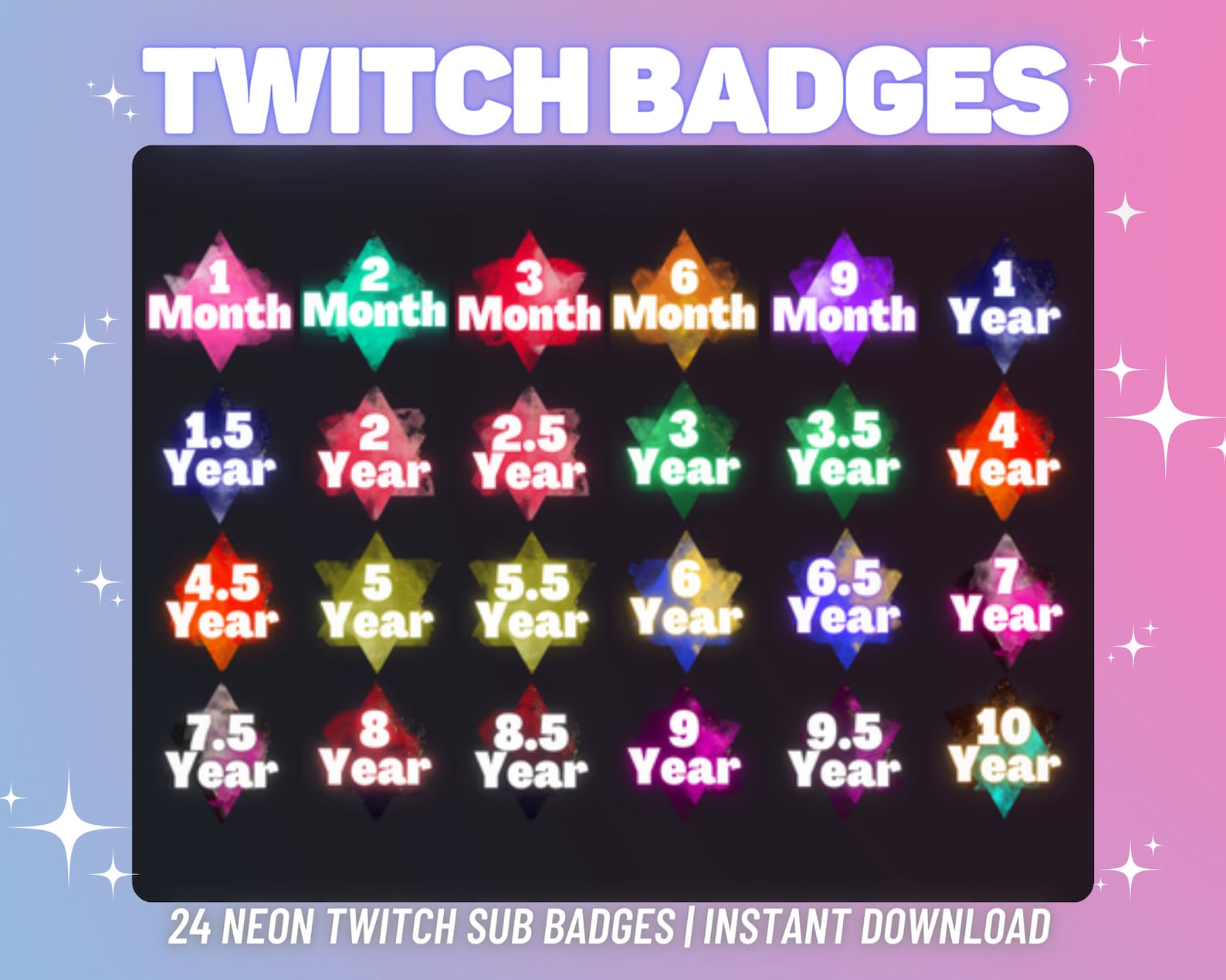 COMPLETE SET! 24 X Neon Sub Badges | Complete Twitch Sub Badges Set ...