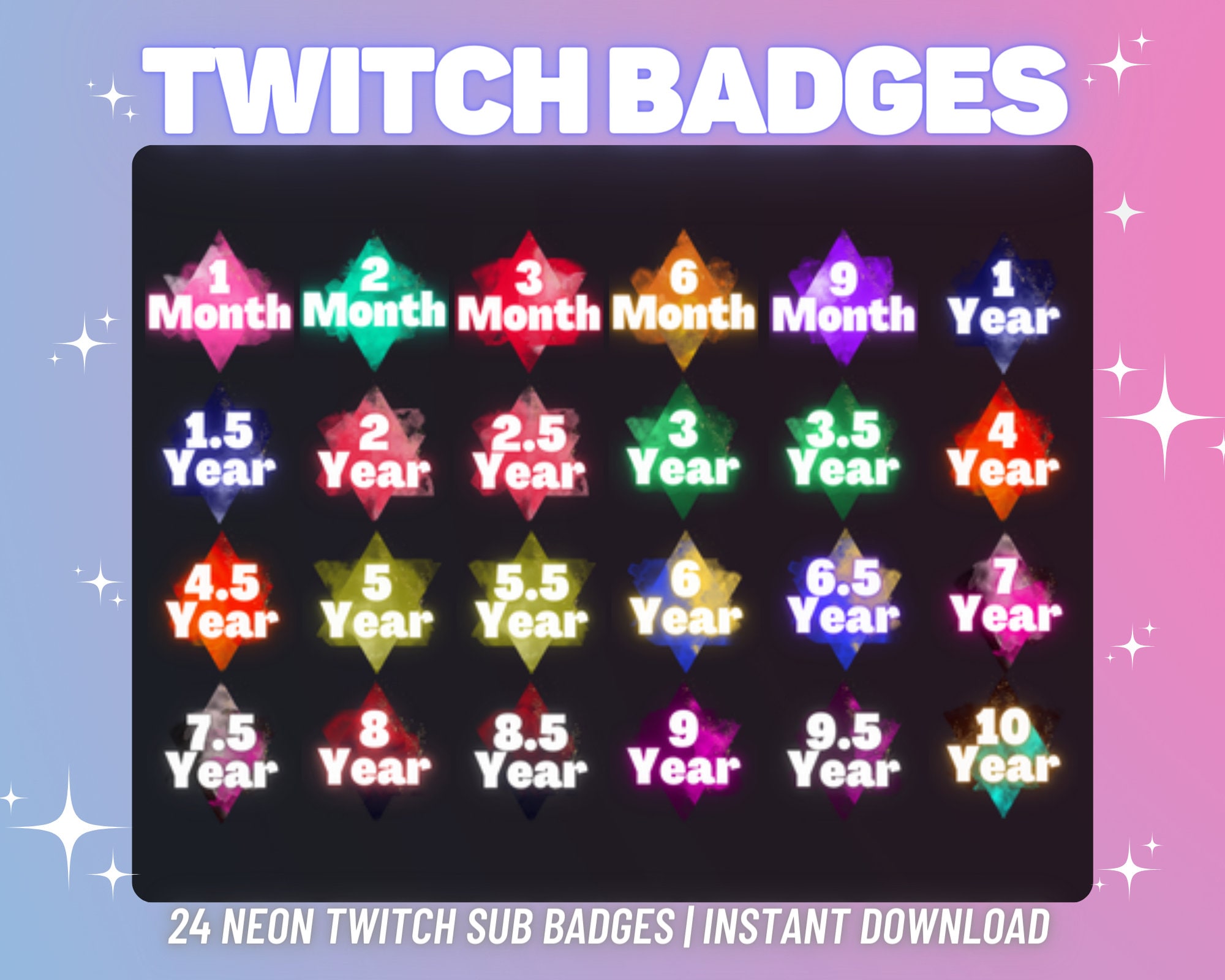 COMPLETE SET 24 X Neon Sub Badges Complete Twitch Sub Badges Set Twitch ...