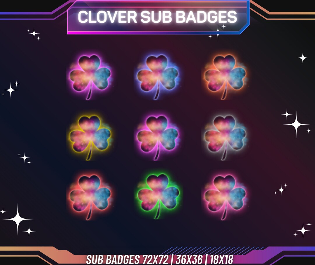 9 X Neon Clover Twitch Sub Badges | Twitch Tier Badges | Clover Sub ...