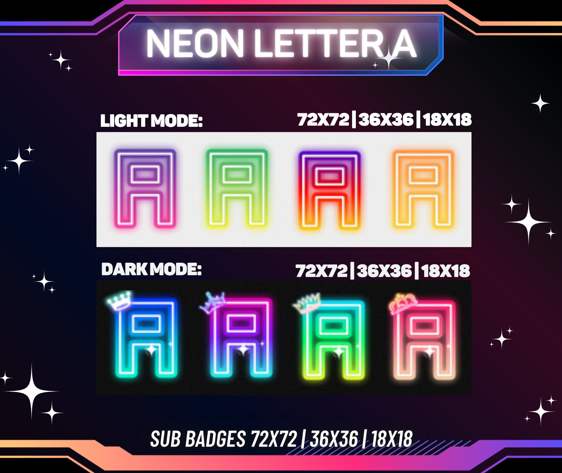 Neon Letter A Sub Badges | Twitch Sub Badges | Rainbow Sub Badges ...