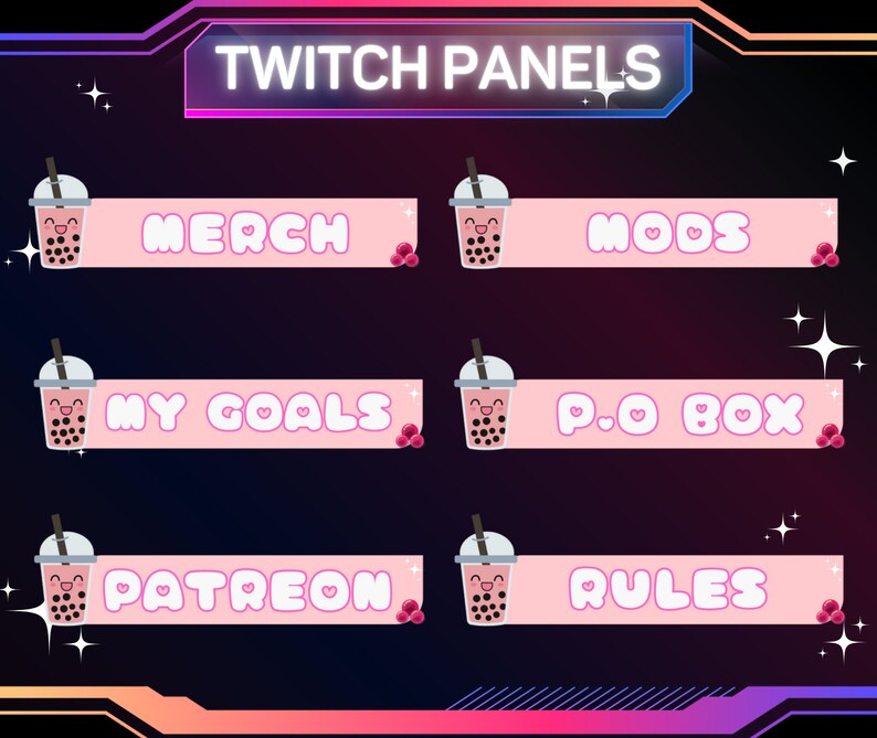 30 X Cute Boba Twitch Panels | Stream Panels | Twitch Panels | Ready to ...