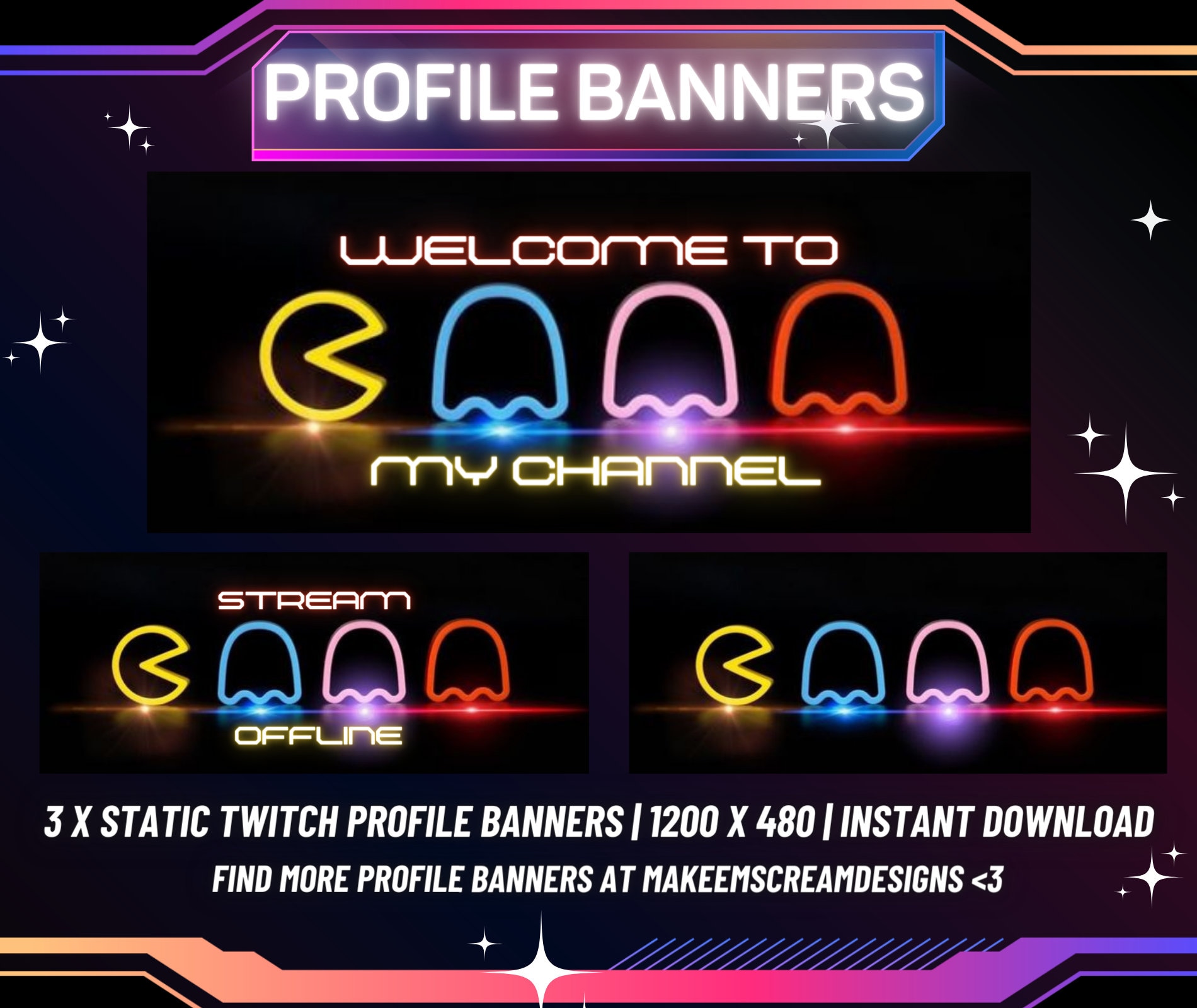 3 X Twitch Profile Banners, Gaming Profile Banners, Gamer Profile ...
