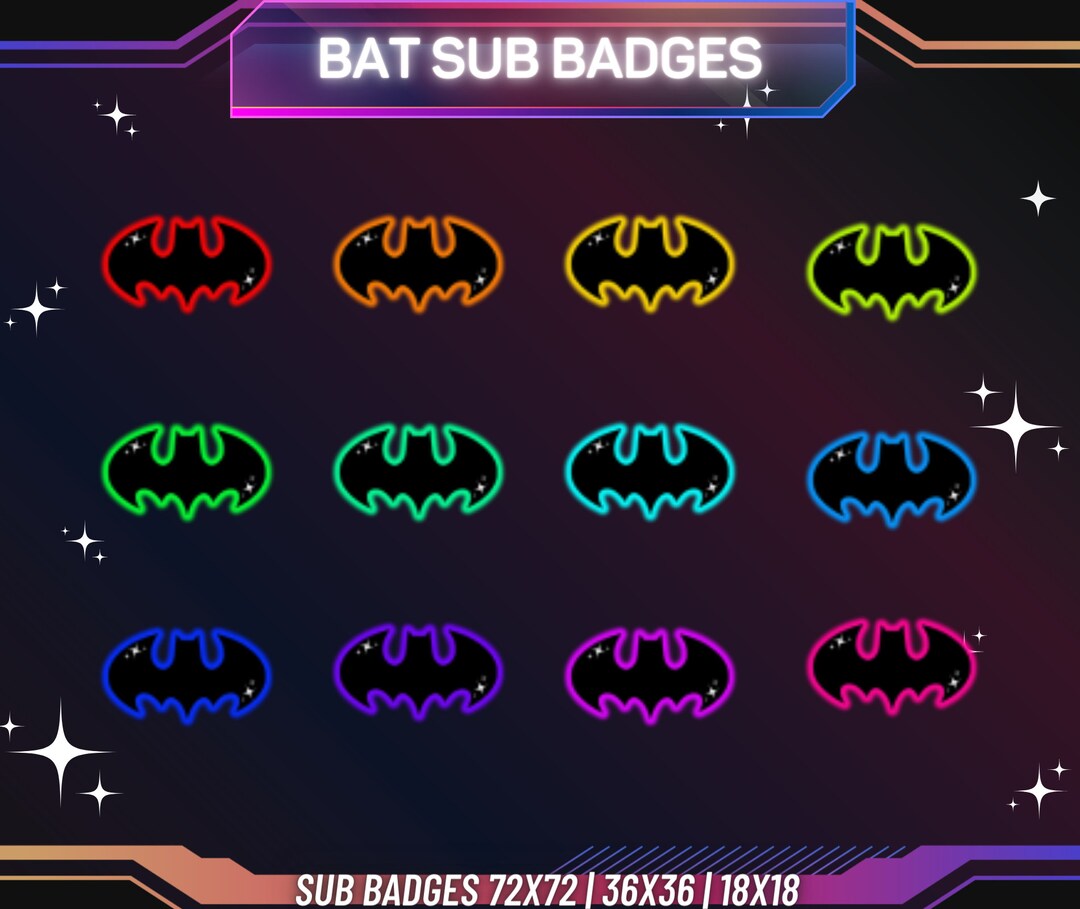 12 X Neon Bat Twitch Sub Badges | Twitch Tier Badges | Neon Sub Badges ...