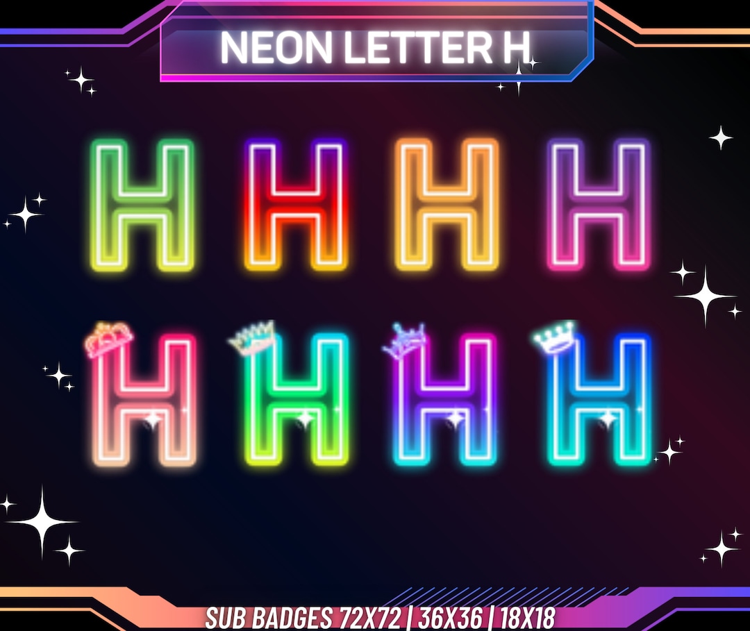 Neon Letter H Sub Badges| Twitch Sub Badges| Rainbow Sub Badges ...