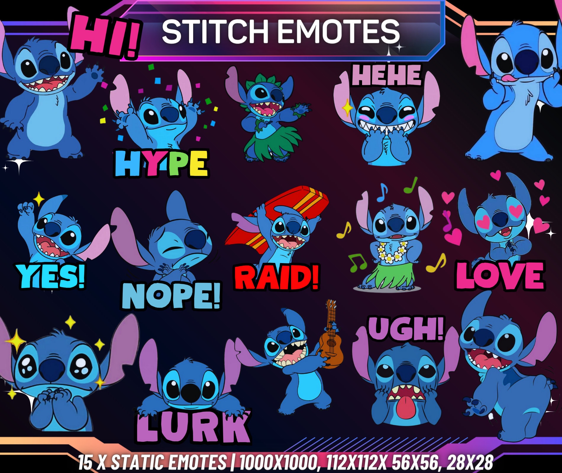 Twitch Emote Pack | 15 Stitch Emotes | Twitch Emotes | Kick Emotes ...