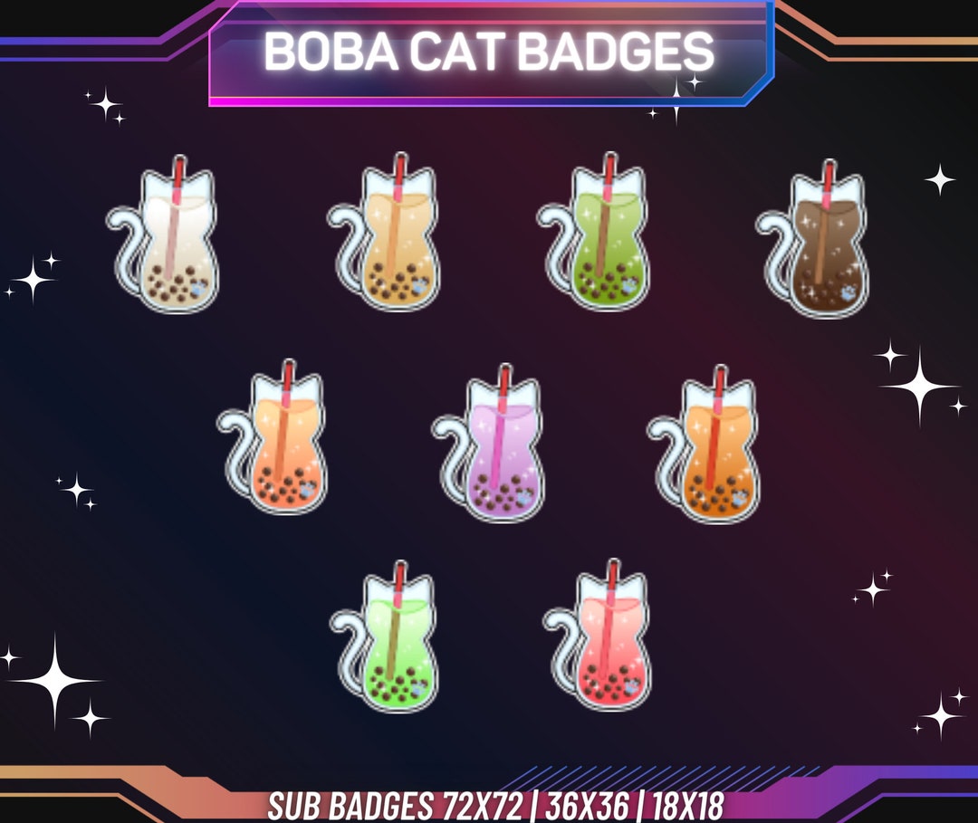 9 X Boba Kitty Twitch Sub Badges | Twitch Tier Badges | Neon Sub Badges ...