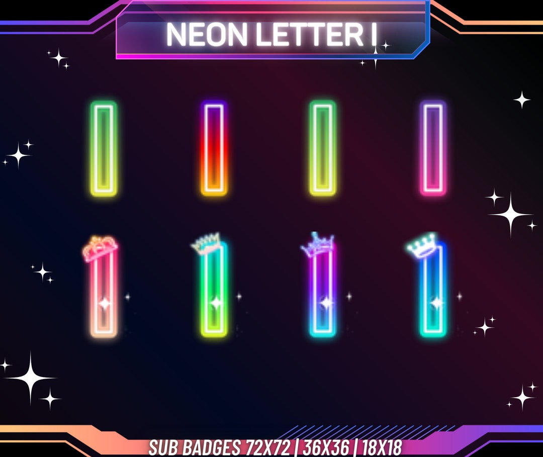 Neon Letter I Sub Badges| Twitch Sub Badges| Rainbow Sub Badges ...