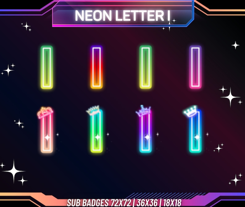 Neon Letter I Sub Badges Twitch Sub Badges Rainbow Sub Badges Twitch ...