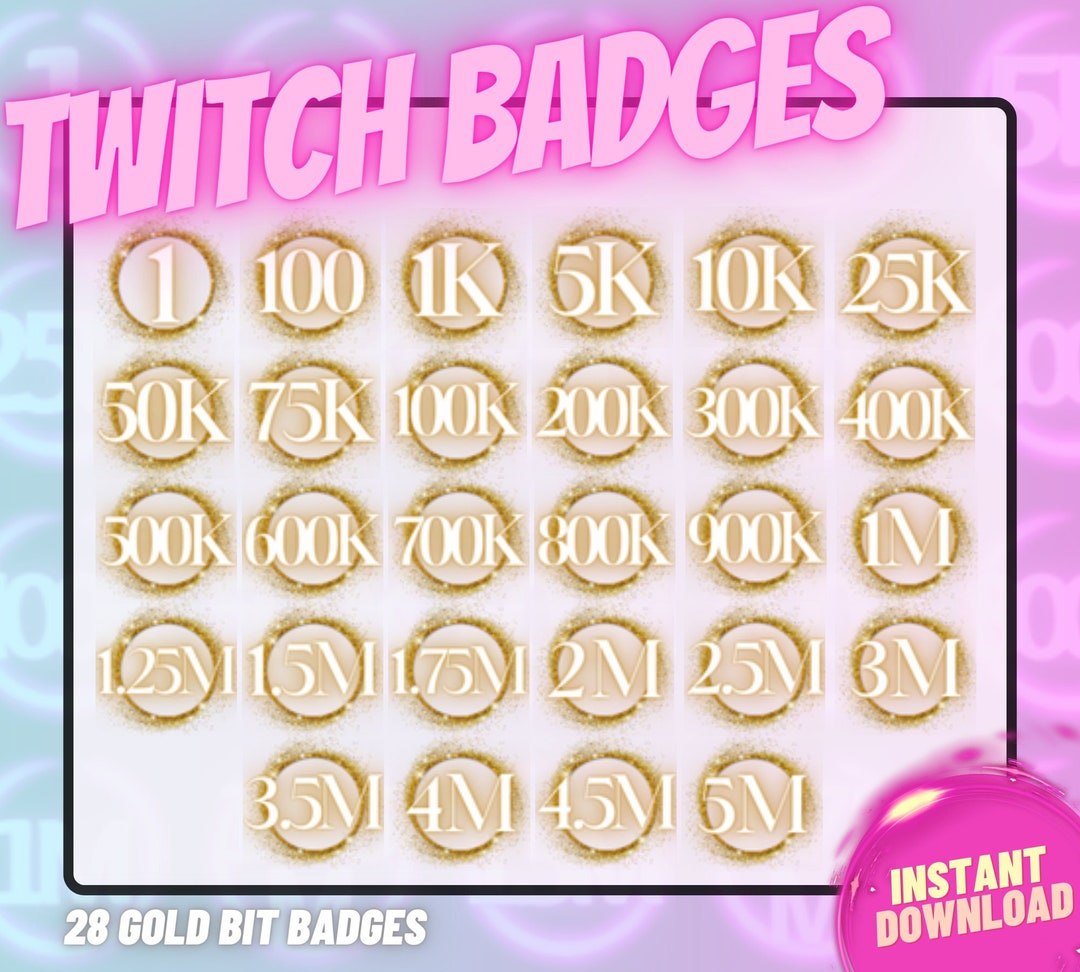 COMPLETE SET! 28 X Gold Twitch Bit Badges | Complete Twitch Bit Badges ...