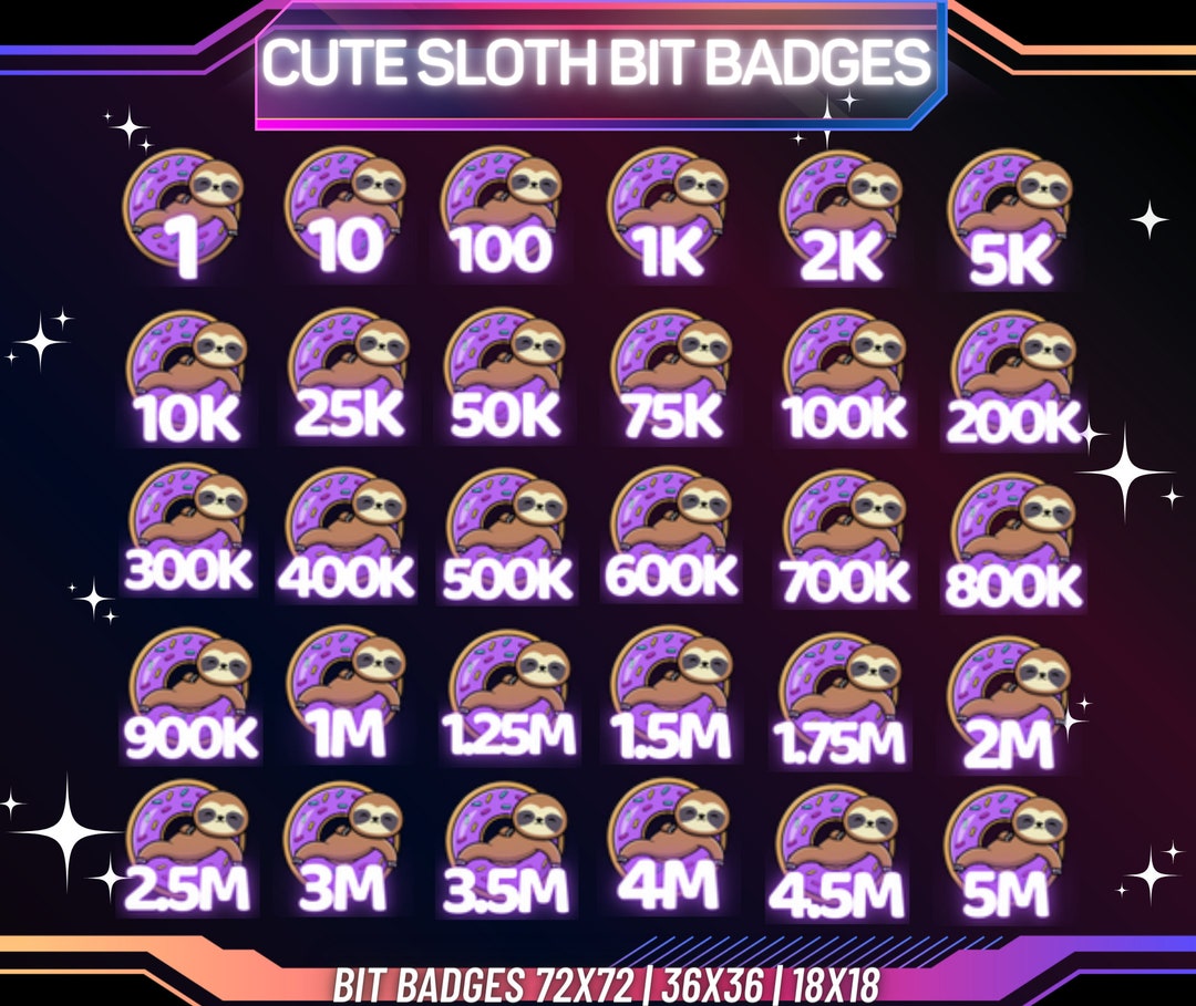 30 X Cute Sloth Bit Badges | Complete Twitch Bit Badges Set | Twitch ...