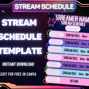 STREAM SCHEDULE Template, Neon Gamer Stream Schedule, Social Media ...