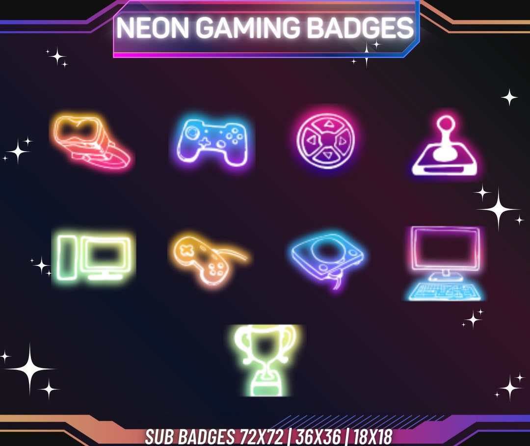 9 X Neon Gaming Twitch Sub Badges | Twitch Tier Badges | Neon Sub ...