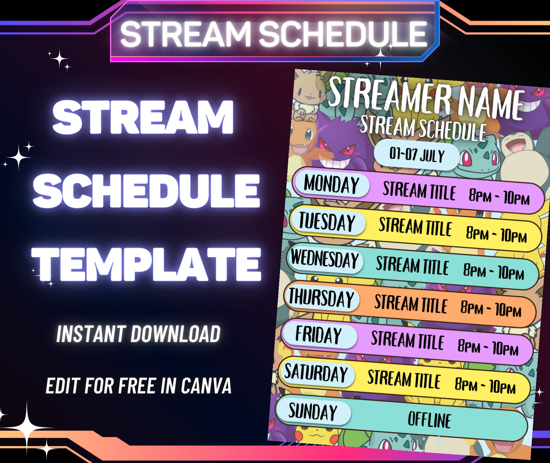 STREAM SCHEDULE Template Pokemon Social Media Stream Schedule Streaming ...