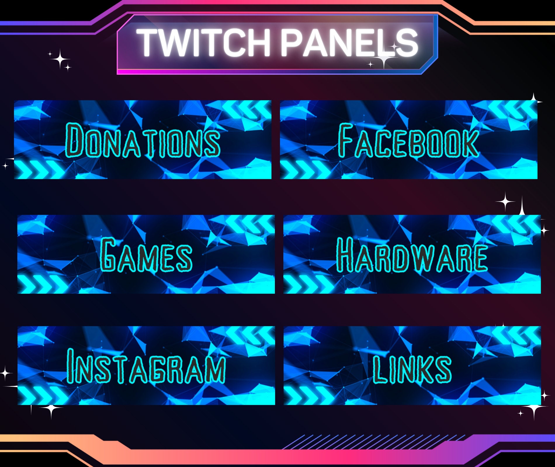 30 X Blue Neon Twitch Panels Stream Panels Twitch Panels - Etsy