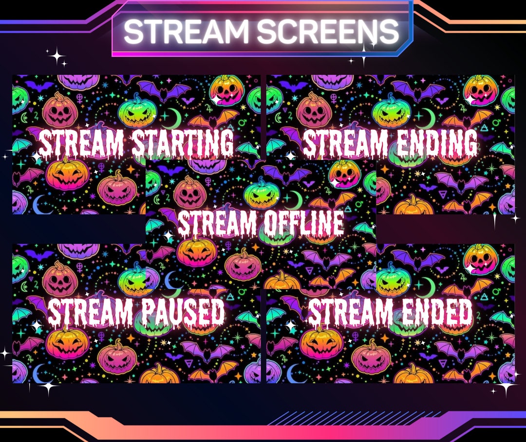 Neon Pumpkin Halloween Twitch Stream Screens (PNG Files) - Etsy