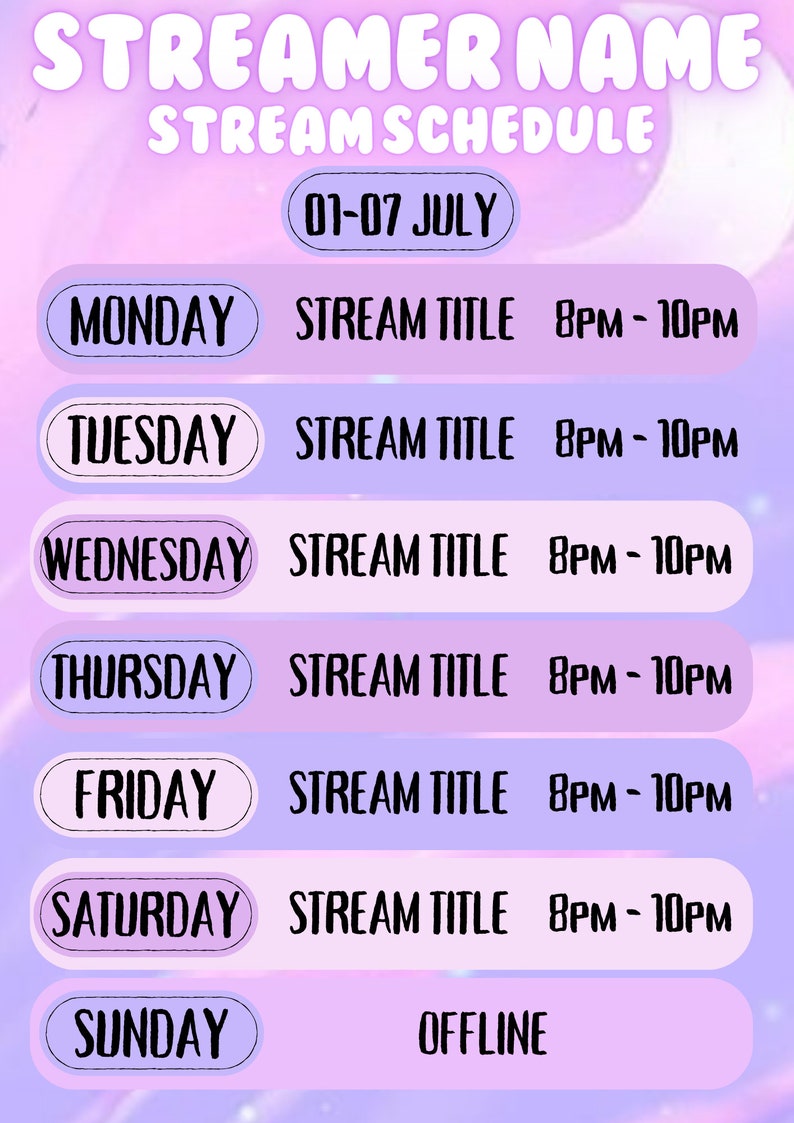 STREAM SCHEDULE Template, Pink Purple Sky Stream Schedule, Social Media ...