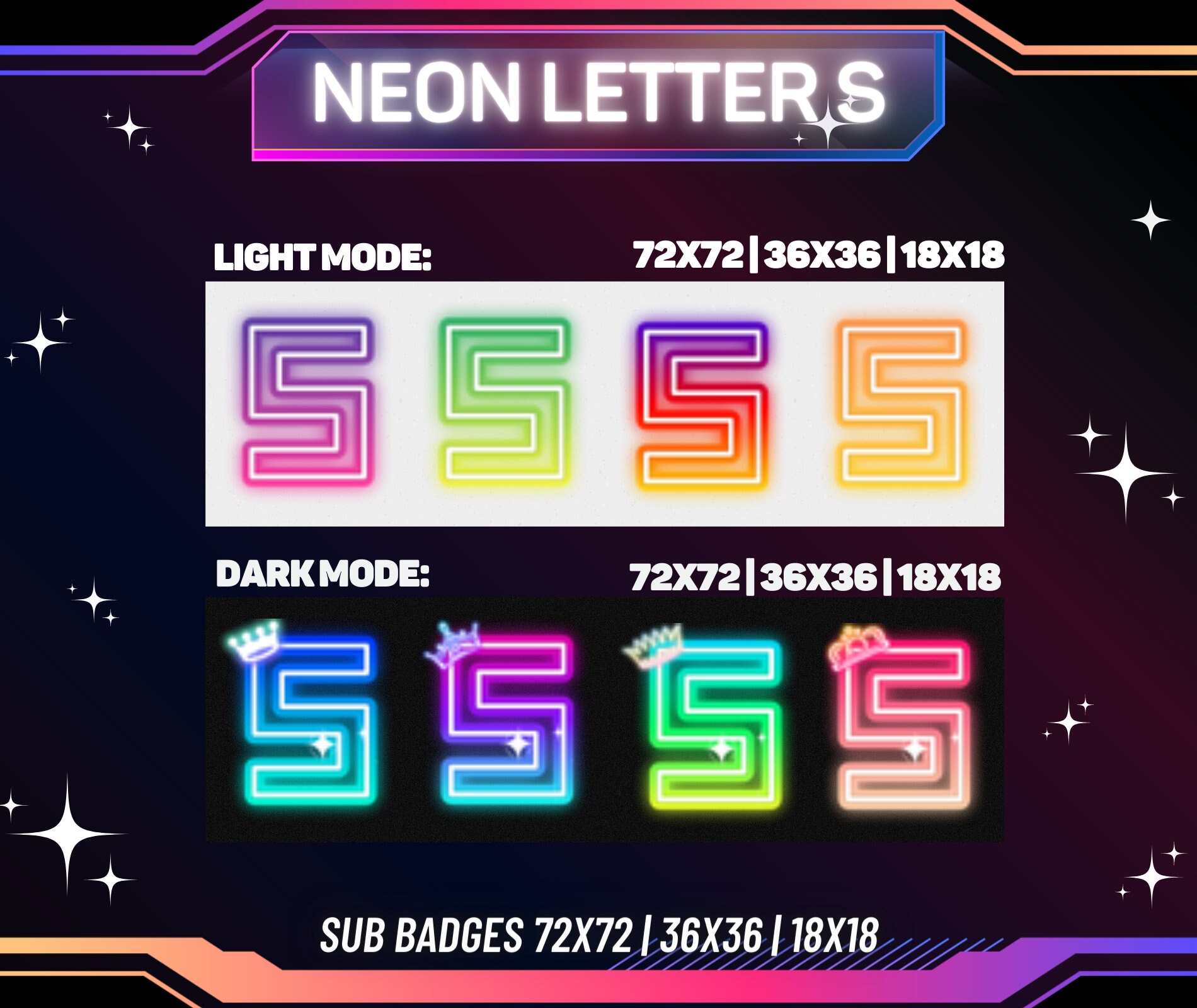 Neon Letter S Sub Badges Twitch Sub Badges Rainbow Sub Badges Twitch ...