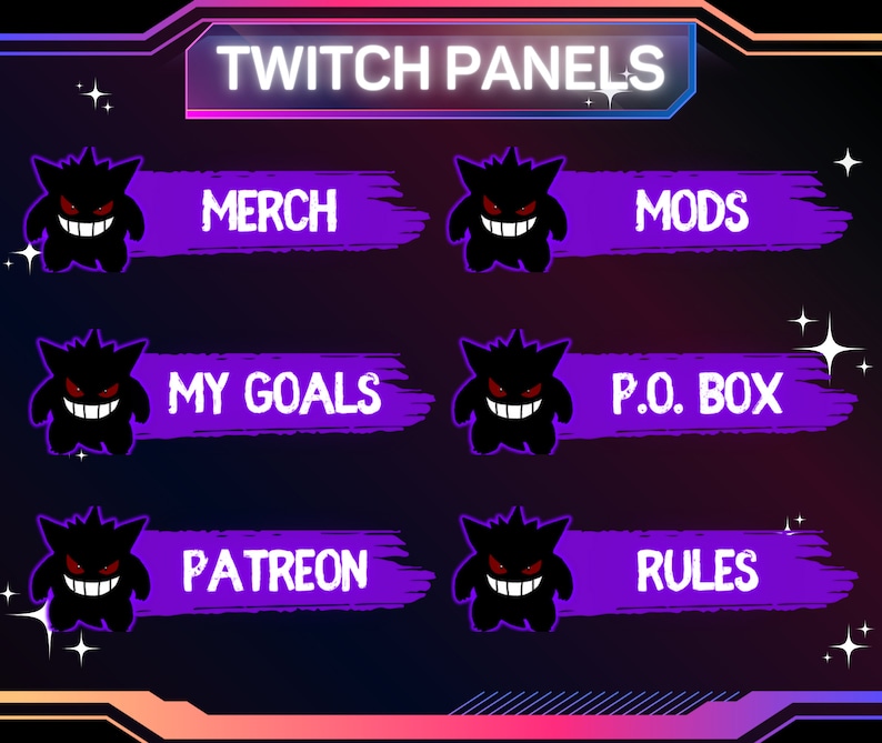 30 X Twitch Panels, Gengar Panels, Stream Panels, Cute Gengar | Ready ...