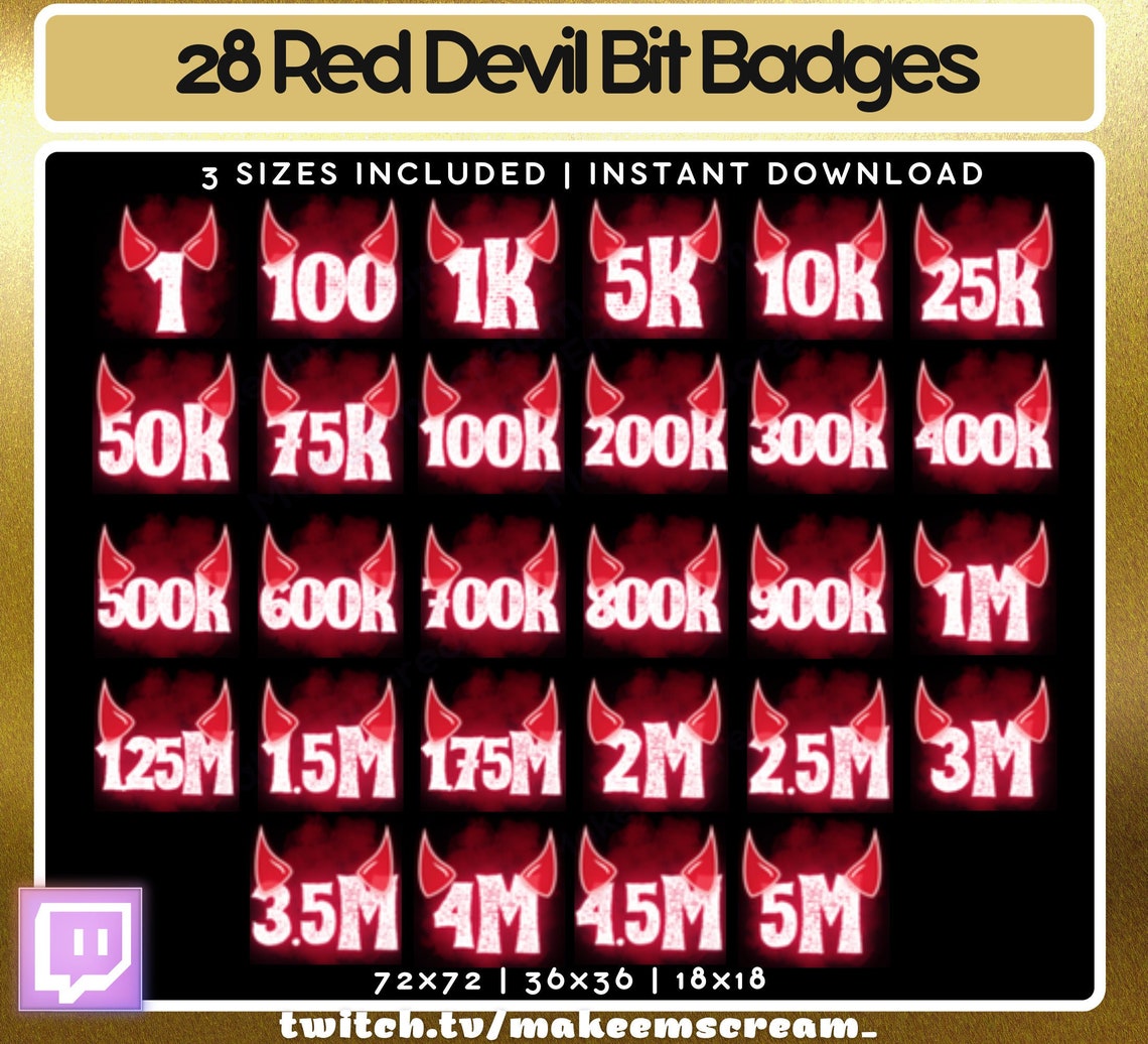 COMPLETE SET 28 X Red Devil Bit Badges Complete Twitch Bit - Etsy