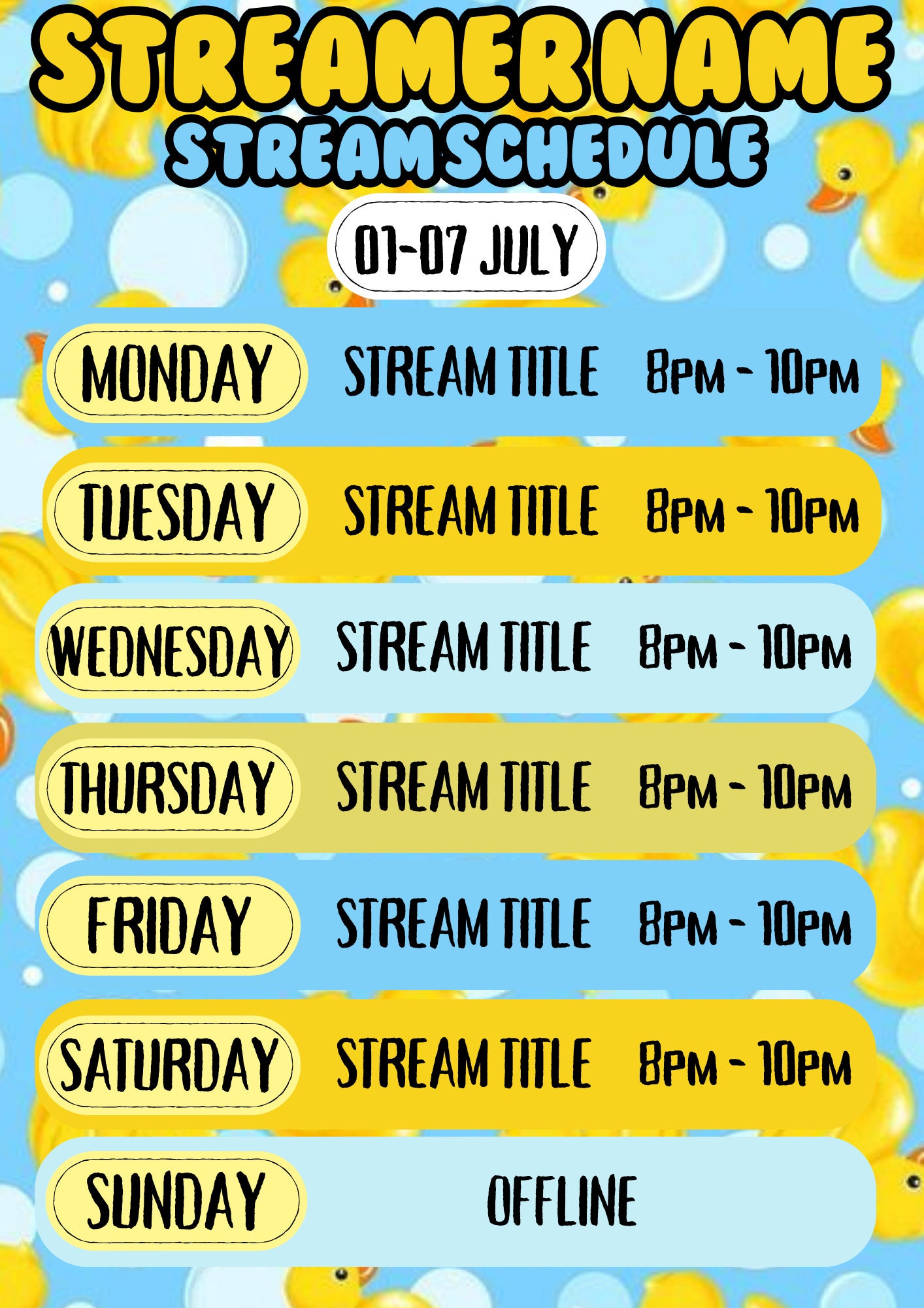 STREAM SCHEDULE Template Duck Stream Schedule Social Media Stream ...