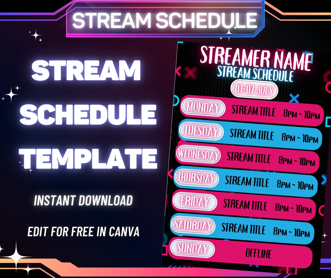 STREAM SCHEDULE Template, Neon PS Stream Schedule, Social Media Stream ...