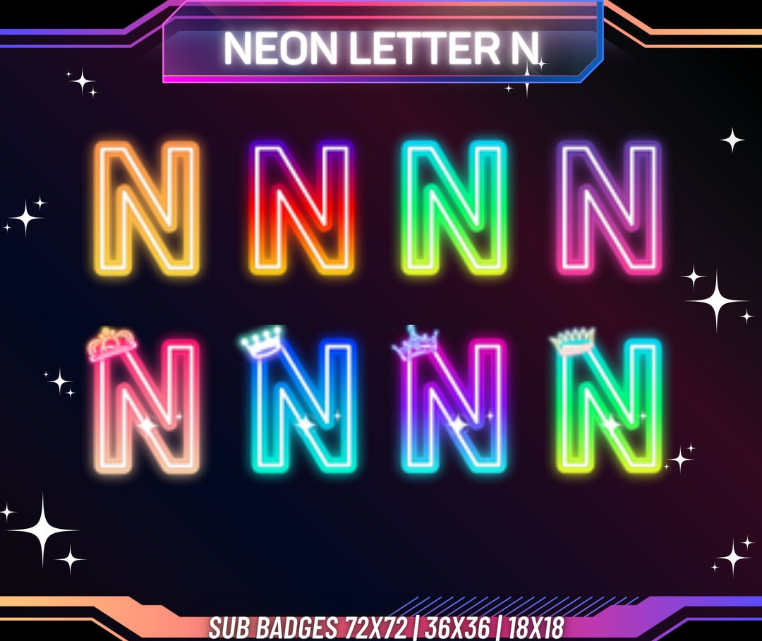 Neon Letter N Sub Badges| Twitch Sub Badges| Rainbow Sub Badges ...