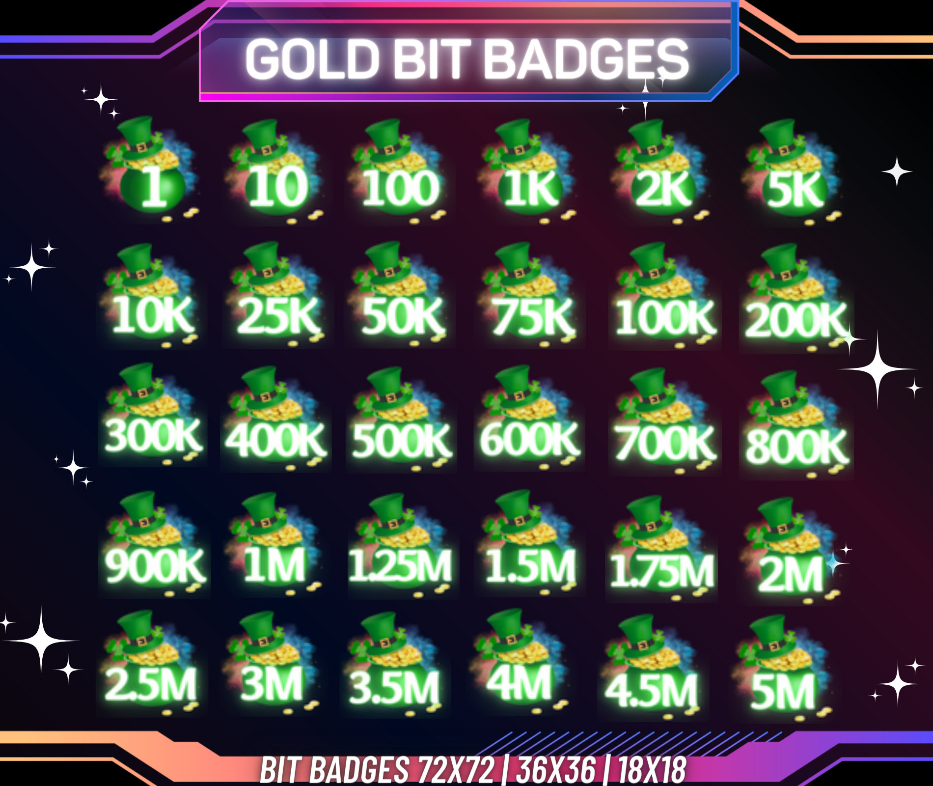 30 X Pot of Gold Bit Badges Complete Twitch Bit Badges Set Twitch Tier ...