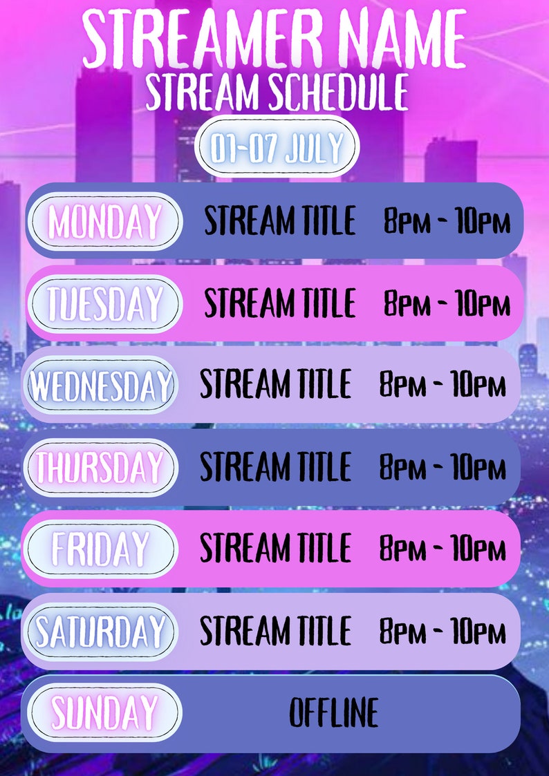 Pink Neon City Stream Schedule Template (digital Download) - Etsy