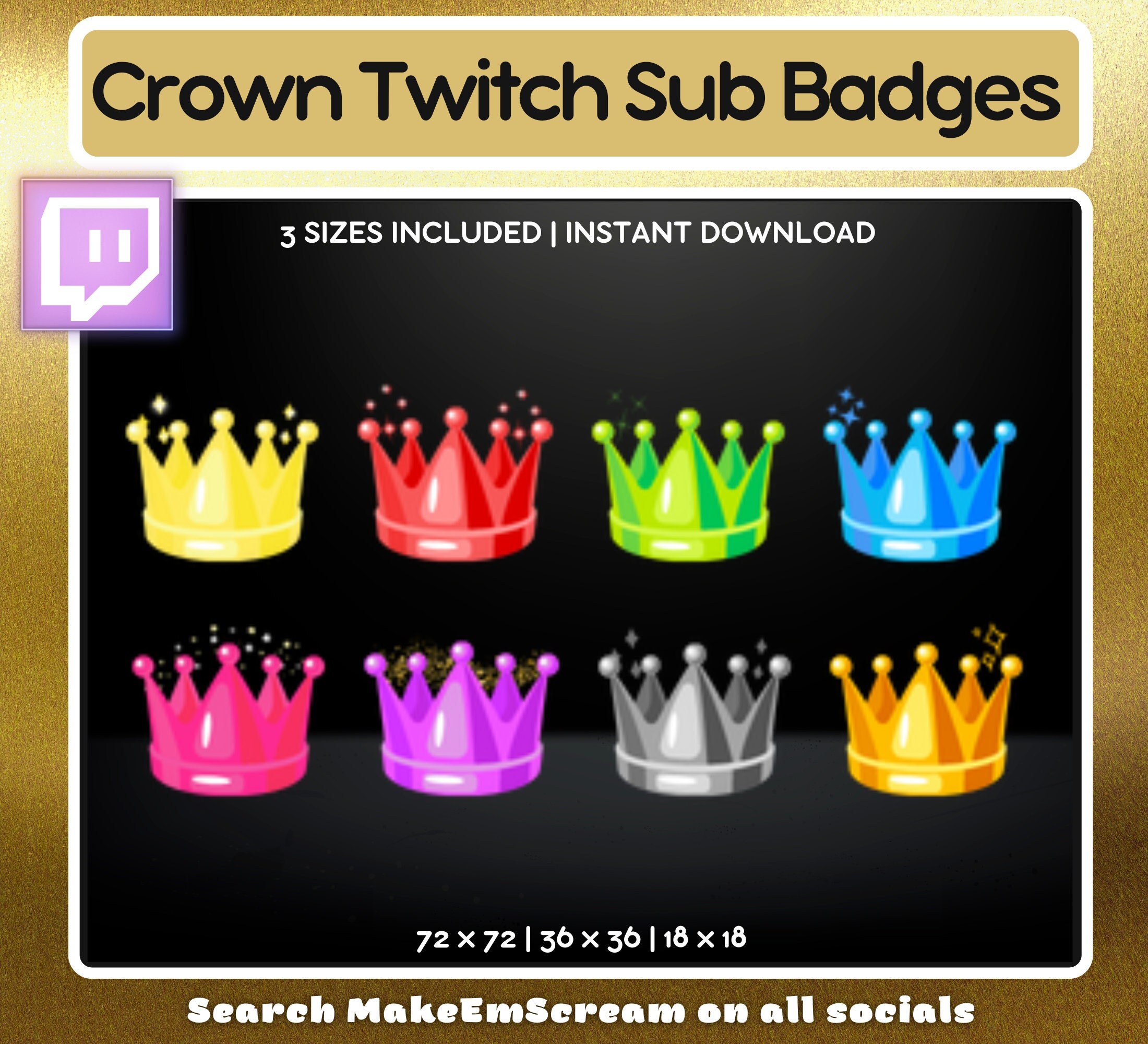 8 X Rainbow Crown Twitch Sub Badges Twitch Tier Badges - Etsy