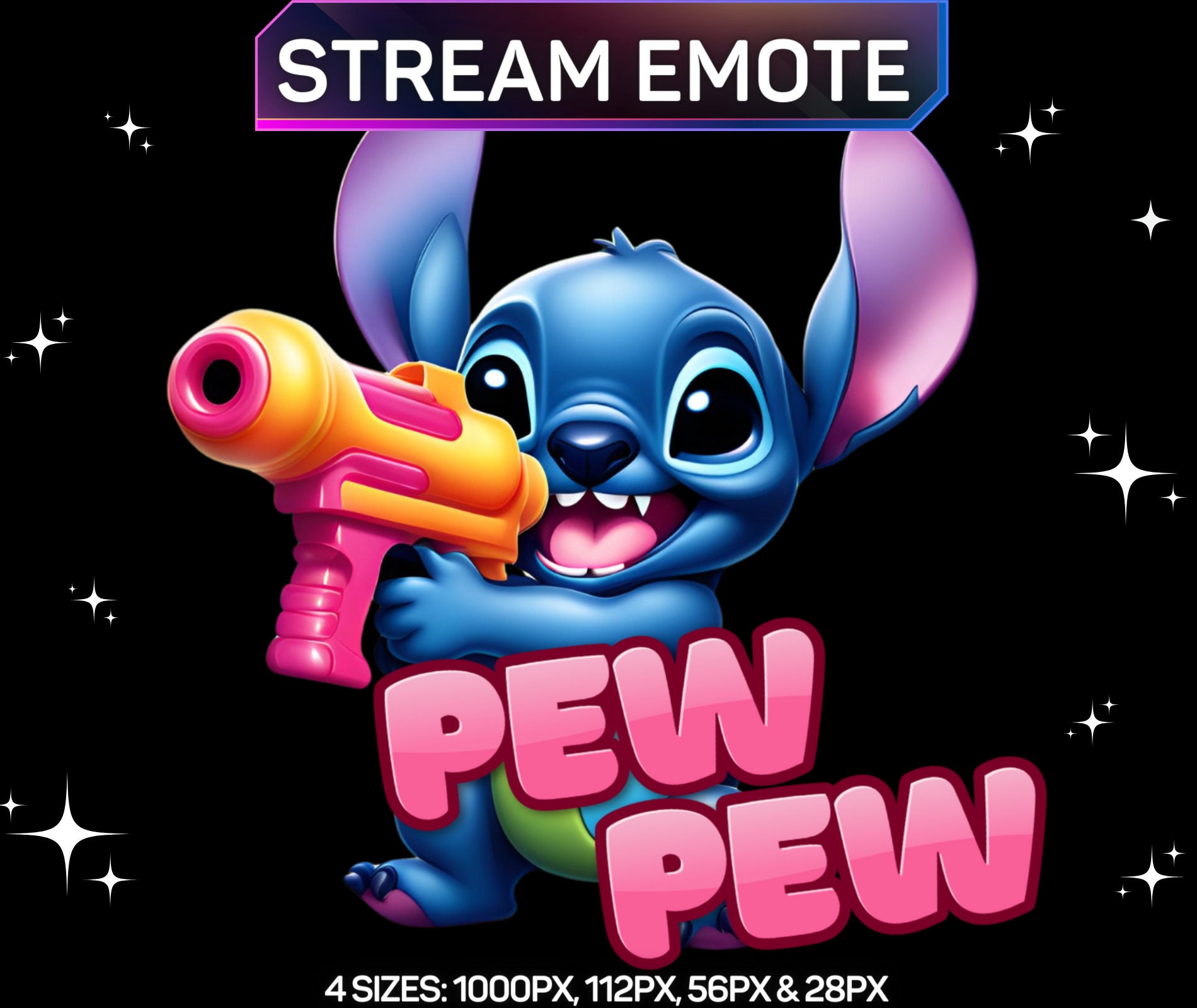 1 Twitch Emote, Stitch Emote, Pew Pew Stitch Emote, Watergun, Cute ...