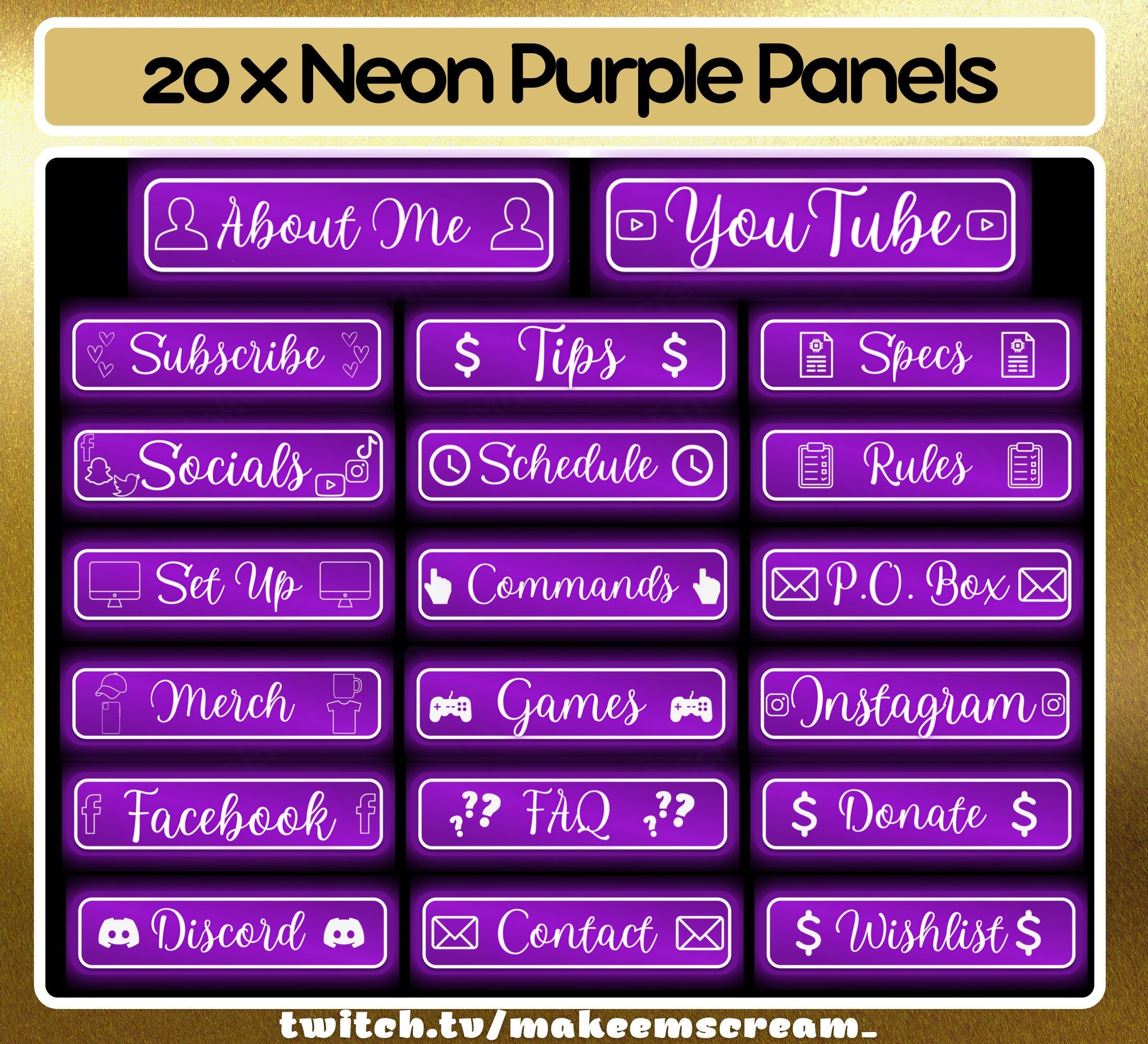 20 X Neon Purple Twitch Panels | 20 Pack | Twitch Panels | Twitch ...