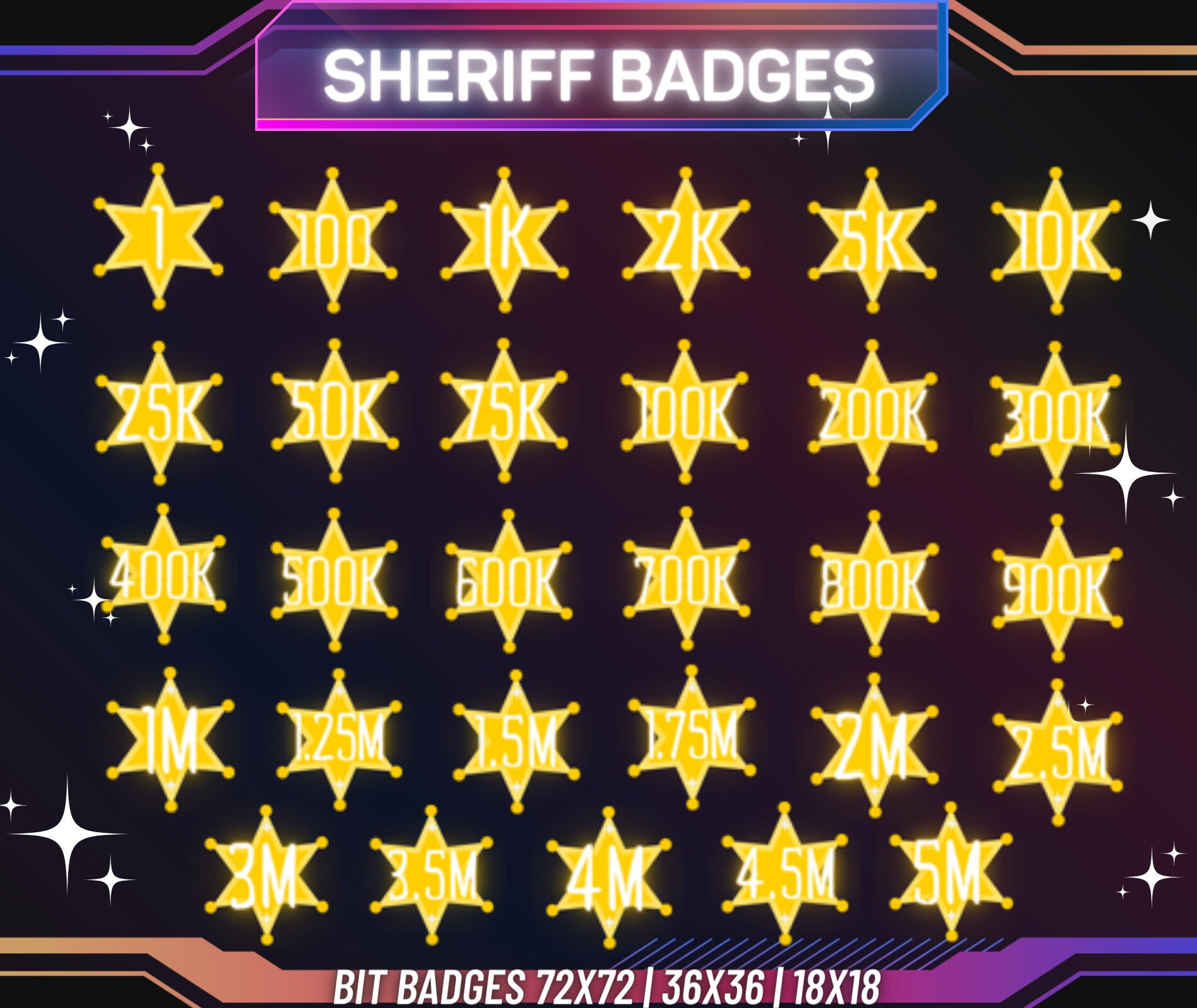 29 X Sheriff Star Twitch Bit Tier Badges Twitch Bit Badges Twitch ...