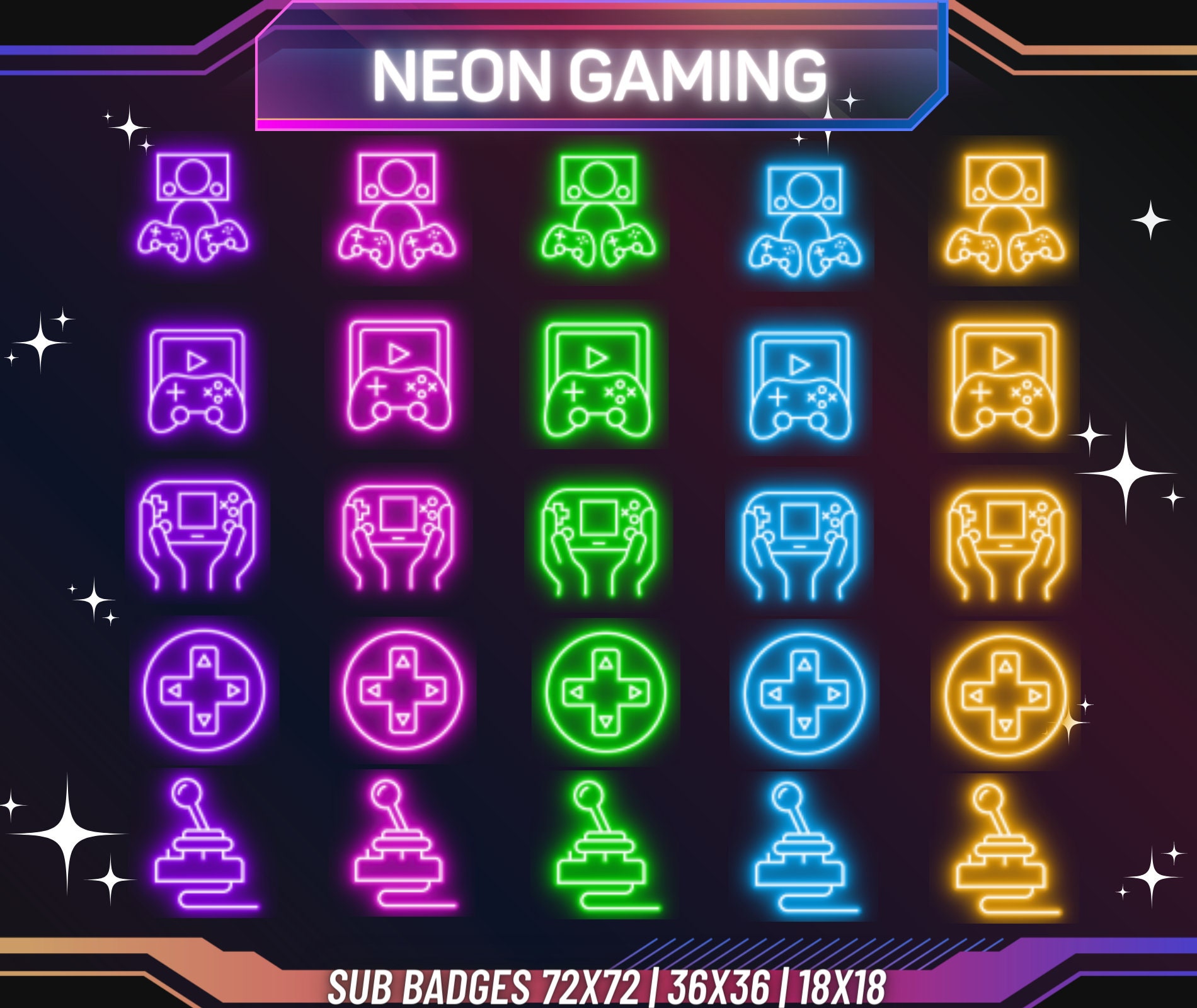 25 X Neon Gaming Sub Badges | Sub Badges Set | Twitch Badges | Kick ...