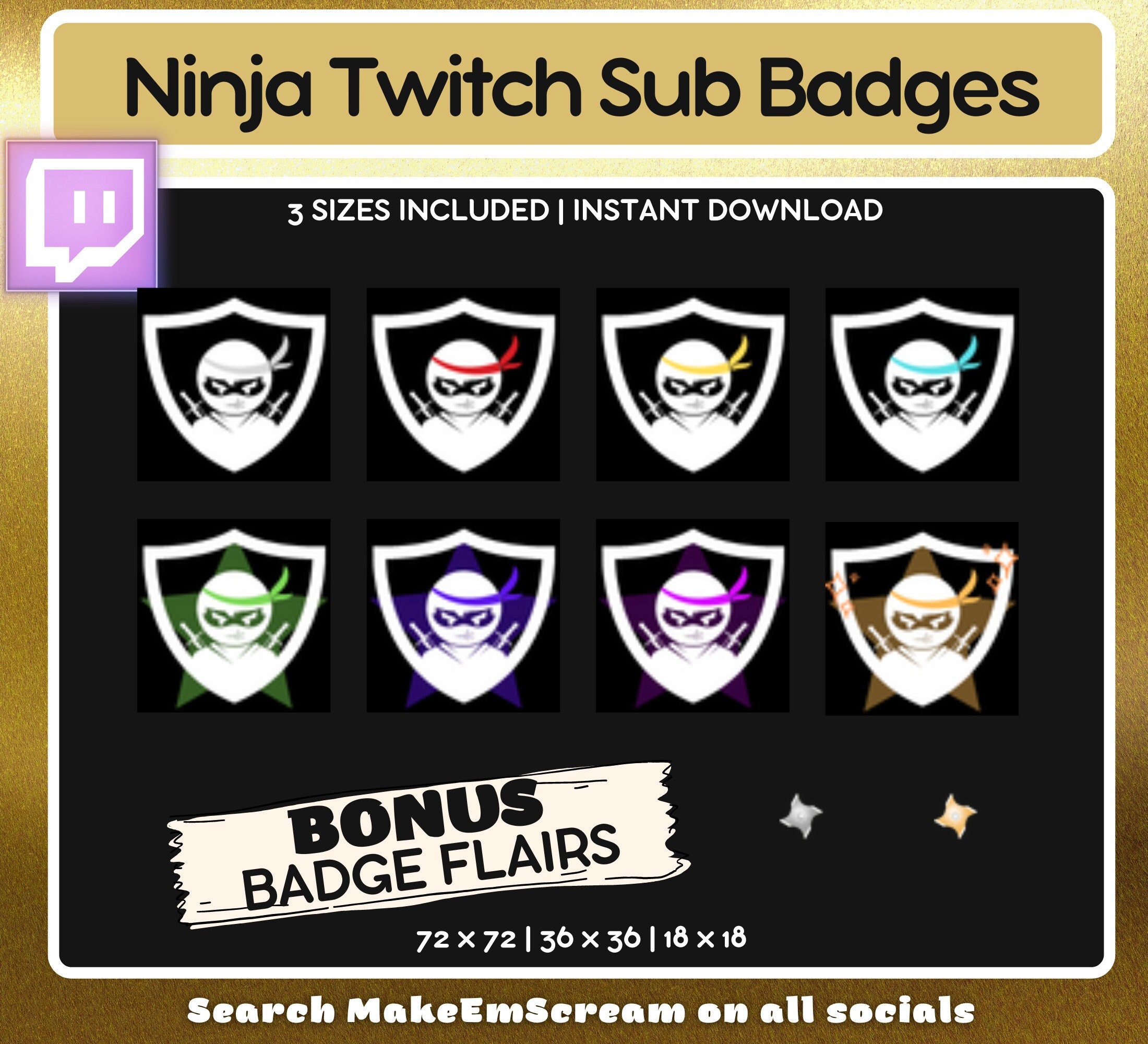 Cute Ninja Twitch Sub Badges| Bonus Badge Flairs | Ninja Sub Badges ...