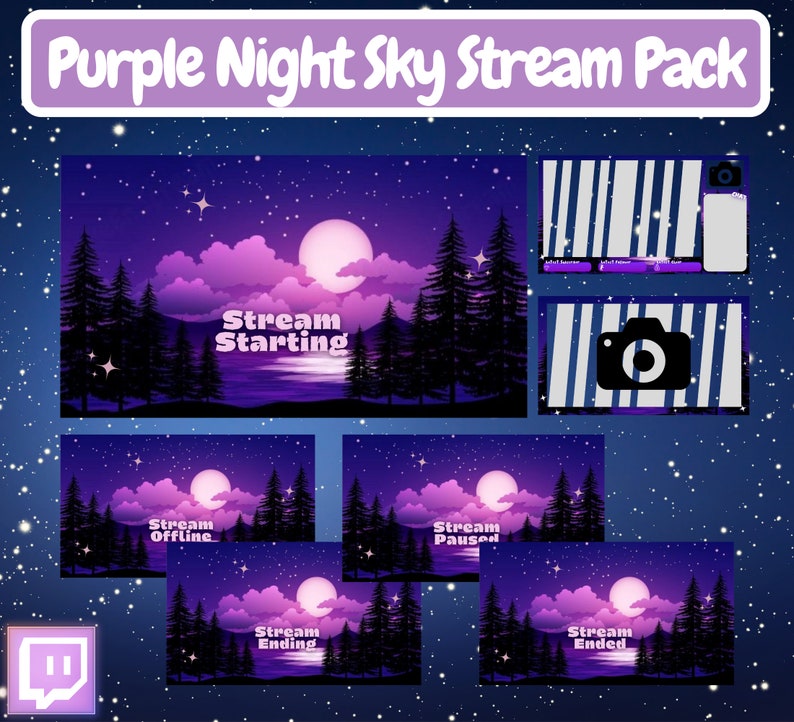 Purple Night Sky Twitch Stream Overlay Package - Etsy