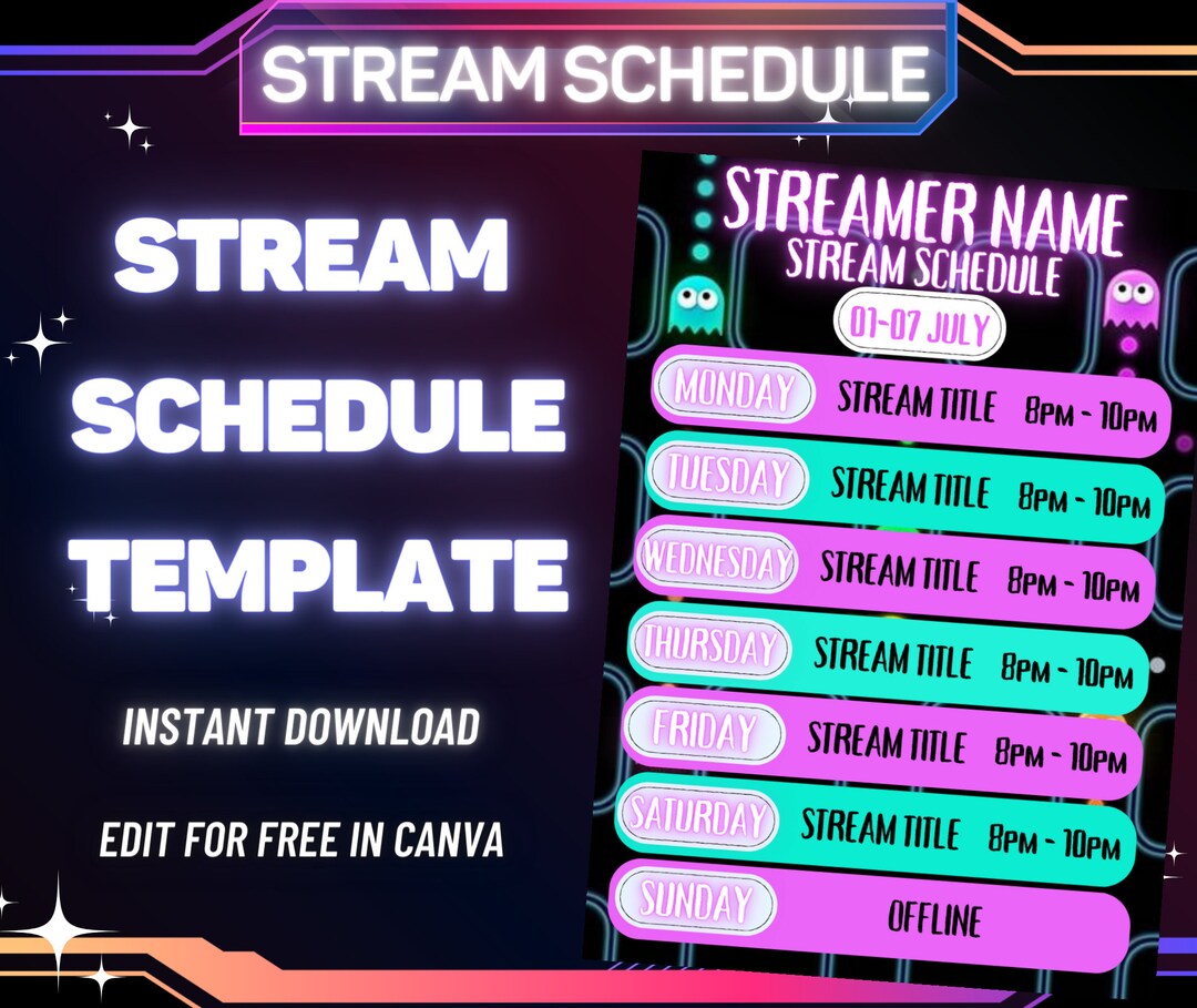 STREAM SCHEDULE Template, Pacman Stream Schedule, Social Media Stream ...