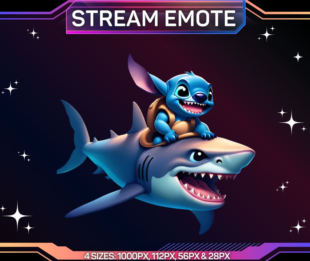 1 Twitch Emote, Stitch Emote, Stitch Shark Emote, Stitch Riding Shark ...