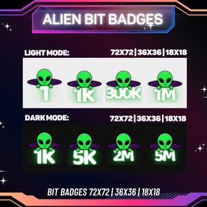 30 X Cute Alien Twitch Bit Badges, Twitch Bit Badges, Alien Twitch Bit ...