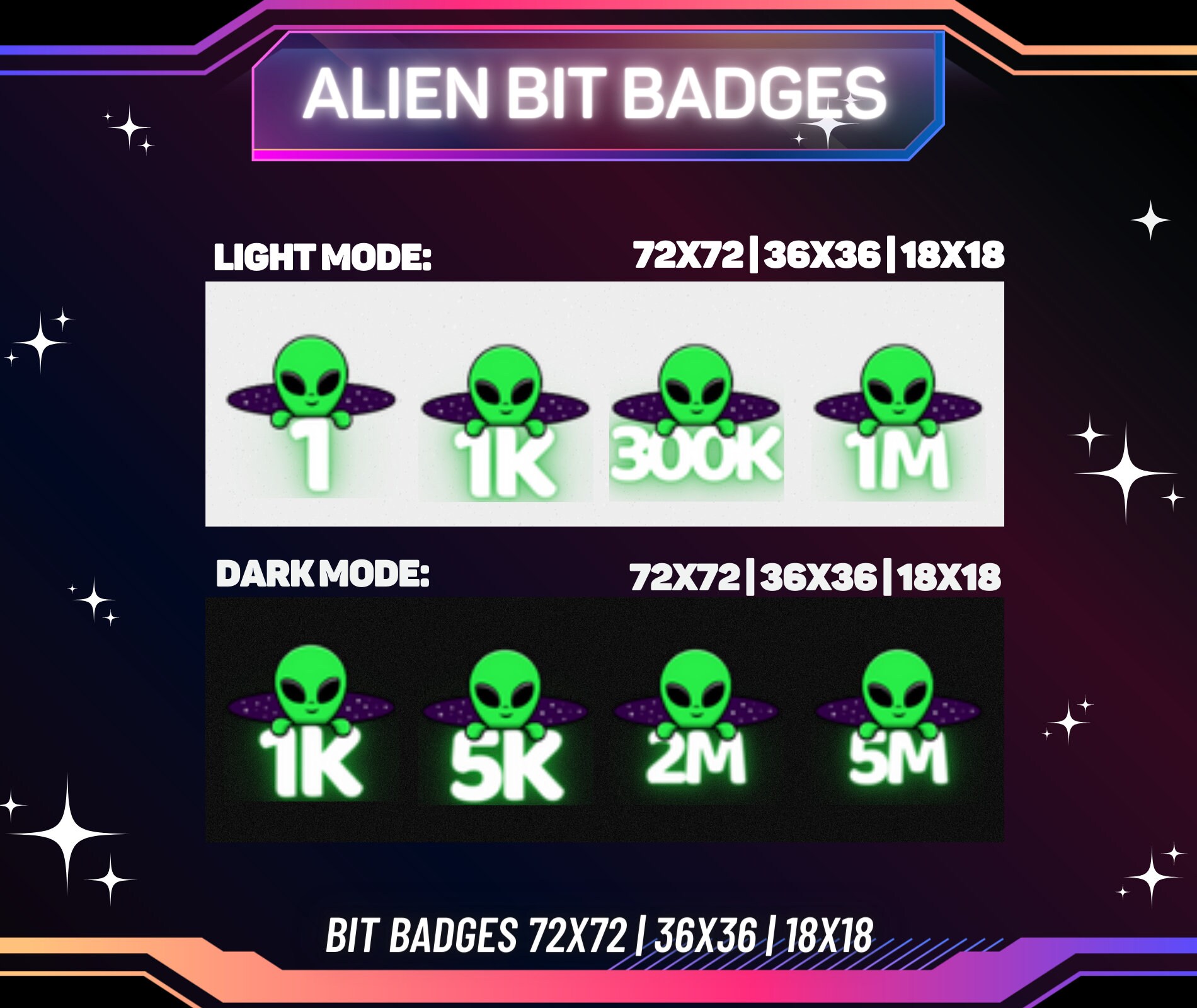 30 X Cute Alien Twitch Bit Badges, Twitch Bit Badges, Alien Twitch Bit ...