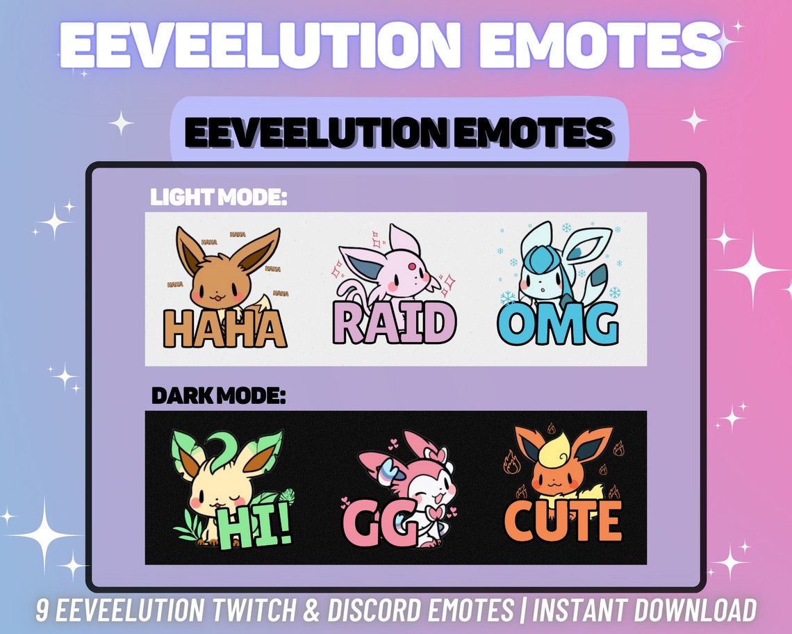 9 X Eeveelutions Twitch & Discord Emotes | Pokemon Emote Pack | Twitch ...