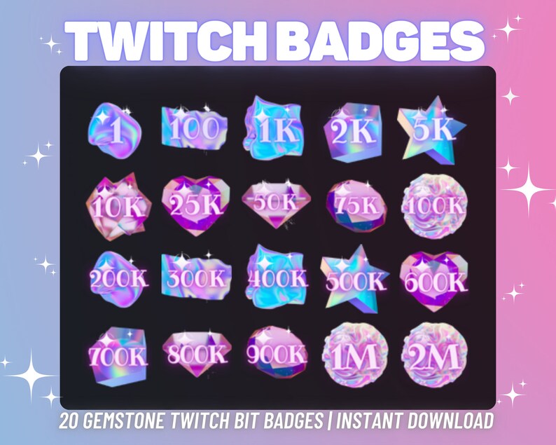 20 X Gemstone Twitch Bit Badges Twitch Tier Badges - Etsy